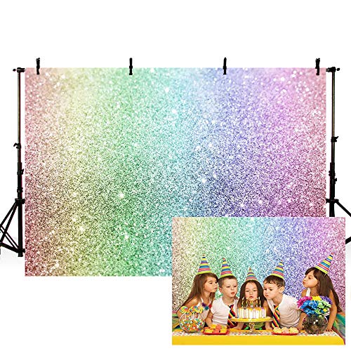 MEHOFOND Glitter Rainbow Backdrop Happy Birthday Party Decoration for Kids Girl Princess Colorful Unicorn Glitter Photography Background Banner Photo Studio Props Vinyl 7x5ft