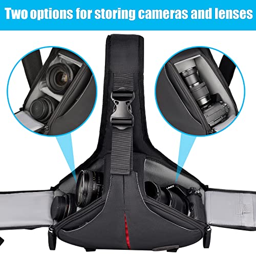 CADeN Camera Bag Sling Backpack Camera Case Waterproof with Rain Cover Tripod Holder, Compatible for DSLR/SLR Mirrorless Cameras (Canon Nikon Sony Pentax) and Accessories Black