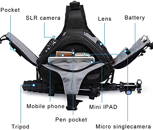 CADeN Camera Bag Sling Backpack Camera Case Waterproof with Rain Cover Tripod Holder, Compatible for DSLR/SLR Mirrorless Cameras (Canon Nikon Sony Pentax) and Accessories Black
