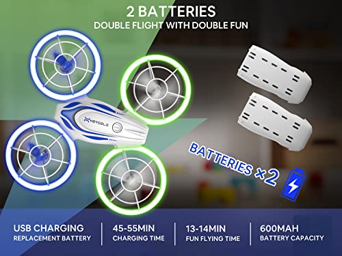 Heygelo S60 Drones for Kids, Mini Drone with LED Lights for Beginners, RC Quadcopter with Altitude Hold and Headless Mode, Full Propeller Protect, 3D Flips, 2 Batteries, Toys Gifts for Boys Girls