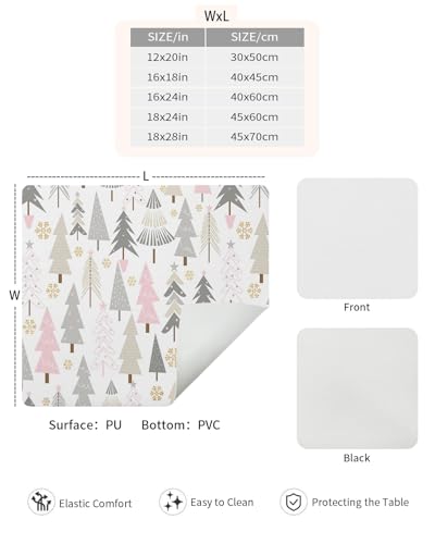 Coffee Mat for Counter,Merry Christmas Xmas Tree Snowflake Texture Pink Absorbent Hide Stain Coffee Bar Mat,Non-slip Coffee Bar Accessories Kitchen Drying Mat Fit Under Coffee Maker Espresso Machine
