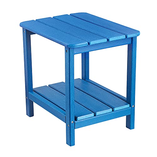 BASCWIHOM Outdoor Side Tables, Poly Lumber Adirondack Side Table Weather Resistant, 2-Tier Patio End Tables Waterproof & Easy Maintenance for Outside, Garden, Lawn, Pool (Blue)