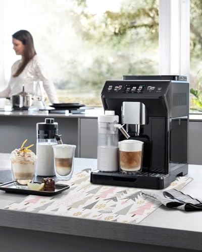 Coffee Mat for Counter,Merry Christmas Xmas Tree Snowflake Texture Pink Absorbent Hide Stain Coffee Bar Mat,Non-slip Coffee Bar Accessories Kitchen Drying Mat Fit Under Coffee Maker Espresso Machine