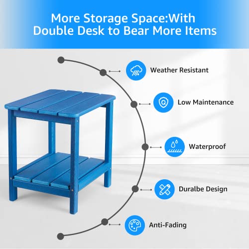 BASCWIHOM Outdoor Side Tables, Poly Lumber Adirondack Side Table Weather Resistant, 2-Tier Patio End Tables Waterproof & Easy Maintenance for Outside, Garden, Lawn, Pool (Blue)