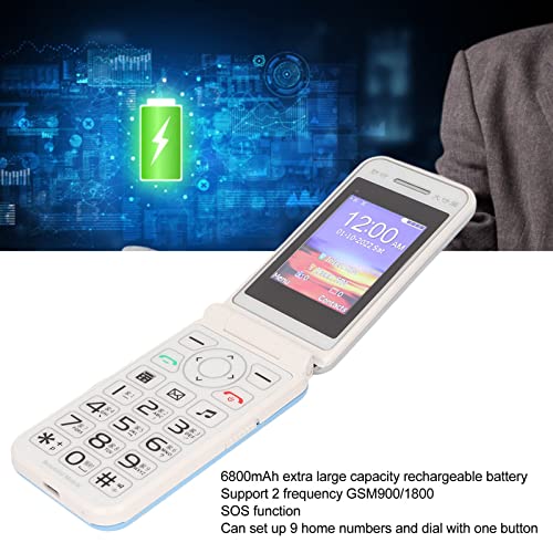 CCYLEZ N509 2G Flip Phone, 2.4 Inch Dual SIM Flip Cell Phone Loud Volume Speakers, Large Keys and Key LED Light with 6800mAh Battery for Older (Blue)