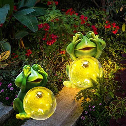 Vcdsoy Garden Frog Decor Figurines, Solar Lights Outdoor Decorative Waterproof Cute Garden Sculptures & Statues for Patio Yard Lawn Clearance Ornaments (1 Pack)