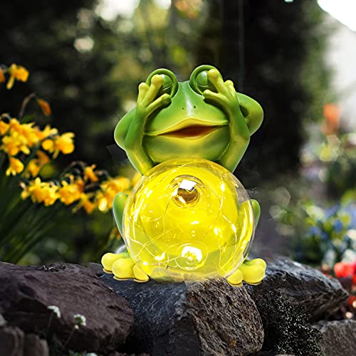 Vcdsoy Garden Frog Decor Figurines, Solar Lights Outdoor Decorative Waterproof Cute Garden Sculptures & Statues for Patio Yard Lawn Clearance Ornaments (1 Pack)