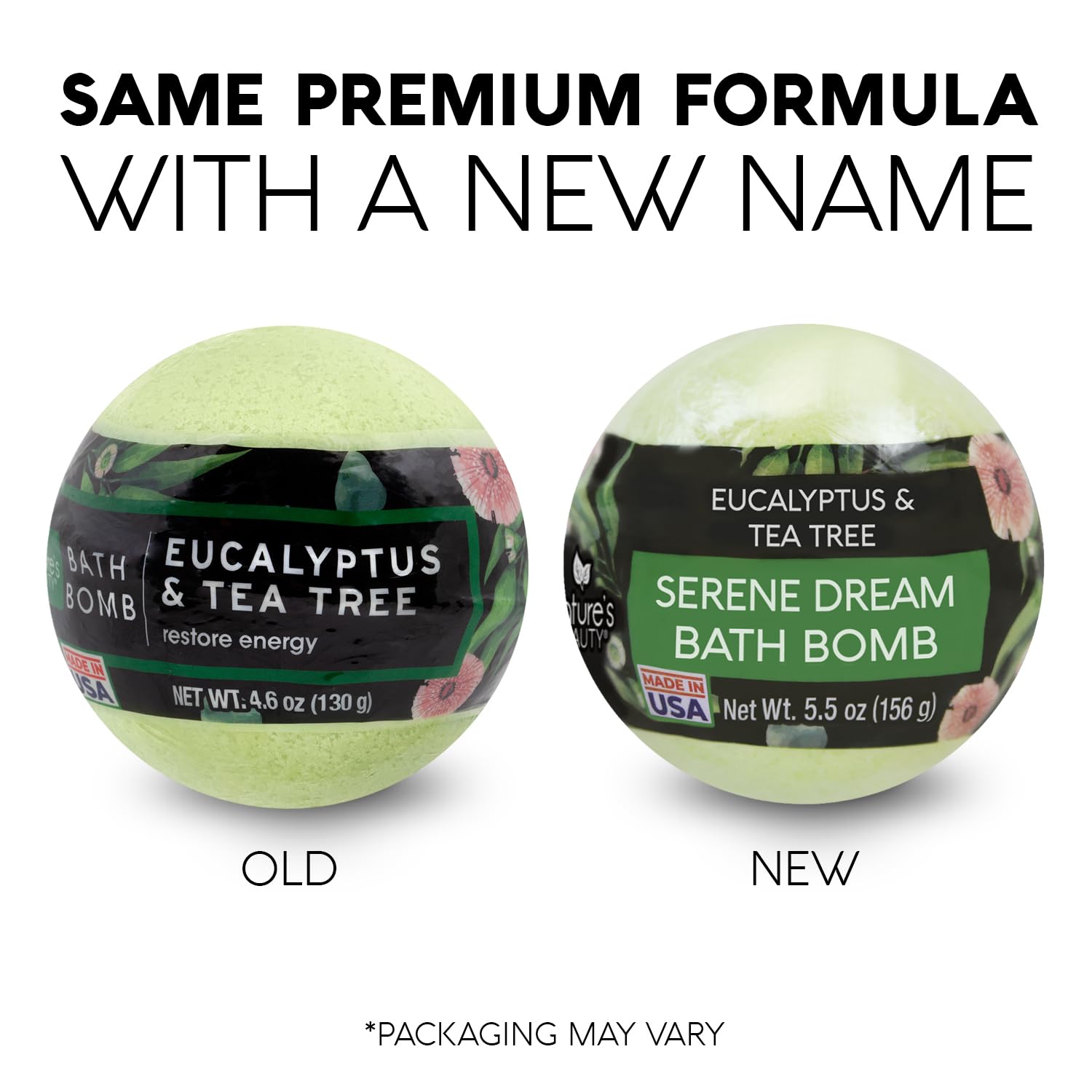 Nature's Beauty Eucalyptus & Tea Tree Bath Bomb Multi-Pack- Natural Hand Crafted, Non-Staining, Luxury Fizzy Spa Bomb, Sooth + Restore Skin, Made w/ Coconut Oil & Witch Hazel, 4.6oz (4 Pack)