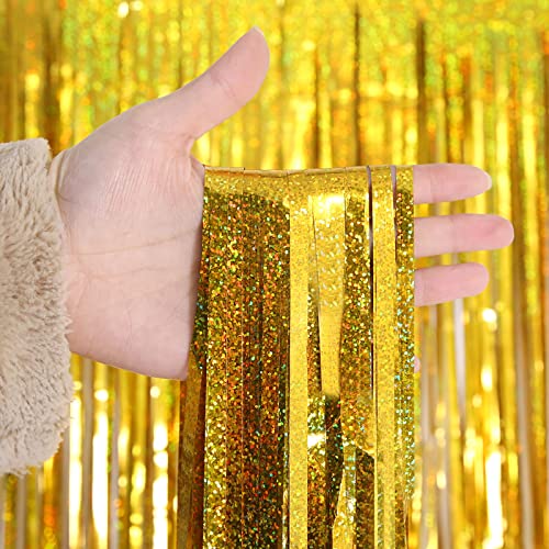 3 Pack Gold Backdrop Curtain 3.2 Ft X 8.2 Ft Gold Foil Fringe Tinsel Curtains Backdrop for Parties Gold Streamers Backdrop for Parties Birthday Bachelorette Party Decoration