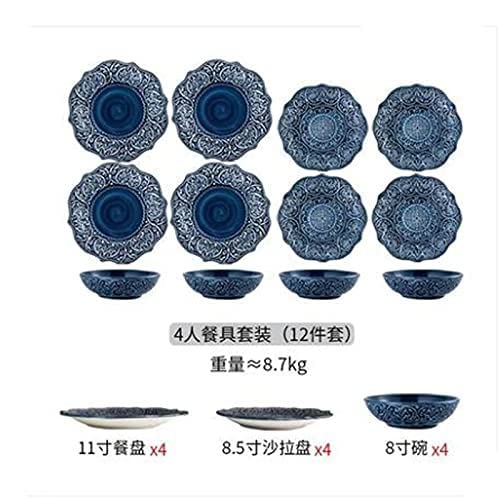 EVANEM Dinner Plate Set Retro Ceramic Tableware Tableware Set Embossed Western Plate Tableware Steak Plate Round Salad Noodle Soup
