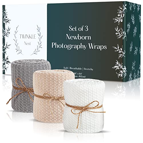 Twinkle Nest Baby Wrap. Set of 3 Newborn Photography Wraps. Baby Swaddle or Blanket for Newborn Photography Props. Waffle Knit Baby Wraps. Baby Photoshoot Props for Boy or Girl. Baby Registry Gift.