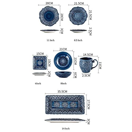 EVANEM Dinner Plate Set Retro Ceramic Tableware Tableware Set Embossed Western Plate Tableware Steak Plate Round Salad Noodle Soup