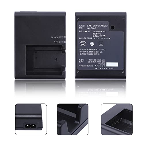 LC-E10E Quick Charger for Canon: LP-E10 LC-E10 LC-E10C Compatible 5108b002 Battery EOS 1100D 1200D 1300D 1500D 2000D 3000D 4000D kiss X50 X70 X80 X90 Rebel T3 T5 T6 T7 T100 DSLR Digital Camera black