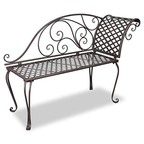 vidaXL Patio Chaise Lounge Garden Ourdoor Lawn Backyard Bench Seating Seat Home Furniture Home Brown Metal Antique Scroll-Patterned