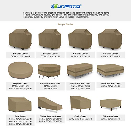 SunPatio Patio Furniture Set Cover, Heavy Duty Waterproof Outdoor Rectangular Table and Chairs Cover for Dining Set, Fade Resistant Deck Conversation Sectional Set Cover, 90''L x 60''W x 30''H, Taupe