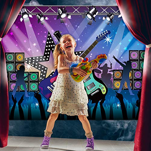 Karaoke Party Decorations Supplies, Large Fabric Rock Star Vacation Party Backdrop Banner for Rock N Roll Party Decorations, Rock Star Banner Background, 72.8 x 43.3 Inch