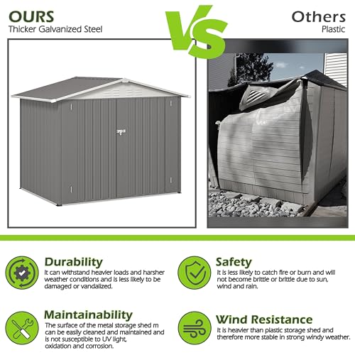 TOLEAD Metal Outdoor Storage Shed 6FT x 4FT, Outside Storage Unit with Triangular Roof & Lockable Door, Steel Utility Tool Shelter for Backyard Garden Patio Lawn, Dark Grey…