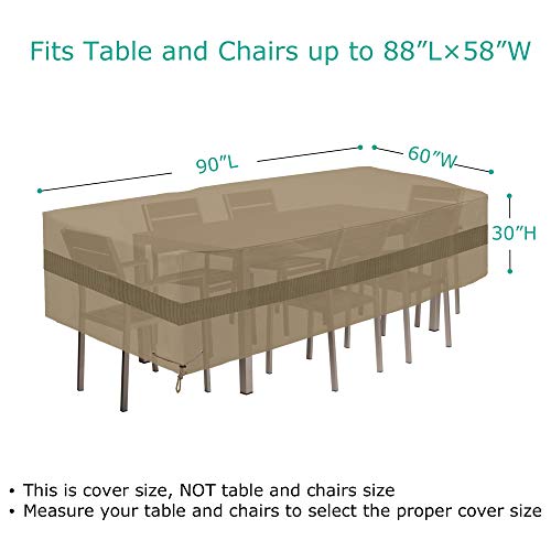 SunPatio Patio Furniture Set Cover, Heavy Duty Waterproof Outdoor Rectangular Table and Chairs Cover for Dining Set, Fade Resistant Deck Conversation Sectional Set Cover, 90''L x 60''W x 30''H, Taupe