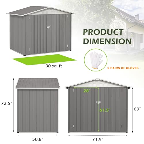 TOLEAD Metal Outdoor Storage Shed 6FT x 4FT, Outside Storage Unit with Triangular Roof & Lockable Door, Steel Utility Tool Shelter for Backyard Garden Patio Lawn, Dark Grey…