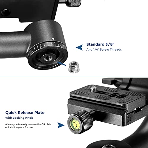 Neewer Professional Heavy Duty Metal 360 Degree Panoramic Gimbal Tripod Head with Standard 1/4'' Quick Release Plate and Bubble Level for DSLR Cameras up to 30lbs/13.6kg