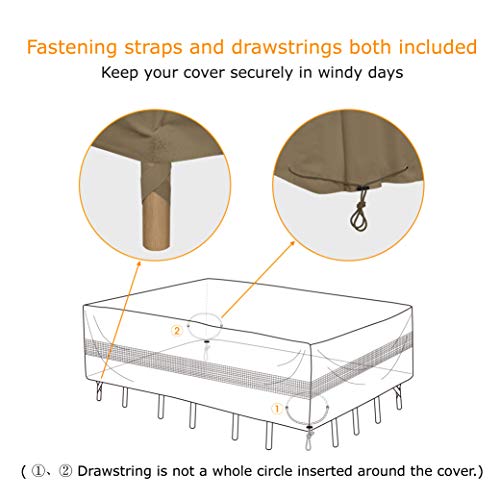 SunPatio Patio Furniture Set Cover, Heavy Duty Waterproof Outdoor Rectangular Table and Chairs Cover for Dining Set, Fade Resistant Deck Conversation Sectional Set Cover, 90''L x 60''W x 30''H, Taupe