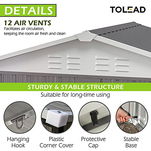 TOLEAD Metal Outdoor Storage Shed 6FT x 4FT, Outside Storage Unit with Triangular Roof & Lockable Door, Steel Utility Tool Shelter for Backyard Garden Patio Lawn, Dark Grey…