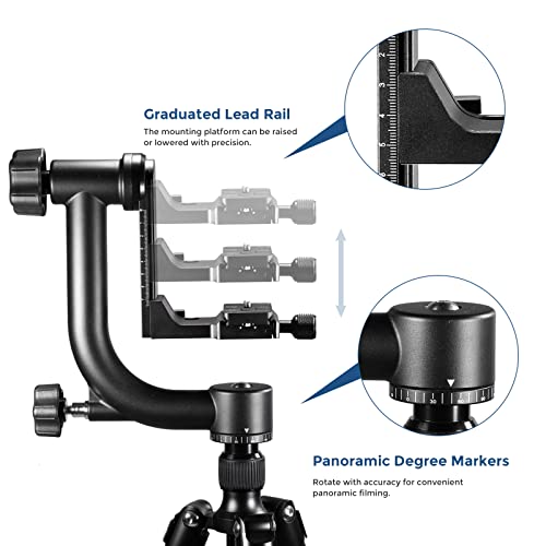 Neewer Professional Heavy Duty Metal 360 Degree Panoramic Gimbal Tripod Head with Standard 1/4'' Quick Release Plate and Bubble Level for DSLR Cameras up to 30lbs/13.6kg