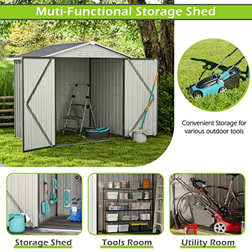 TOLEAD Metal Outdoor Storage Shed 6FT x 4FT, Outside Storage Unit with Triangular Roof & Lockable Door, Steel Utility Tool Shelter for Backyard Garden Patio Lawn, Dark Grey…