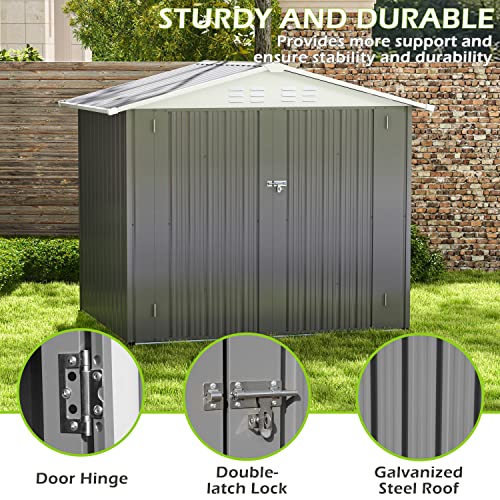 TOLEAD Metal Outdoor Storage Shed 6FT x 4FT, Outside Storage Unit with Triangular Roof & Lockable Door, Steel Utility Tool Shelter for Backyard Garden Patio Lawn, Dark Grey…