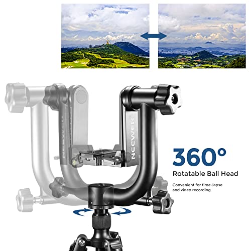 Neewer Professional Heavy Duty Metal 360 Degree Panoramic Gimbal Tripod Head with Standard 1/4'' Quick Release Plate and Bubble Level for DSLR Cameras up to 30lbs/13.6kg