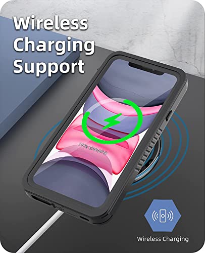 WIFORT iPhone 11 Waterproof Case - Built-in Screen Protector Water Resistant Cover Protective Drop Protection Hard, Shockproof Full Body Defender Tough Military Grade - 6.1" Black