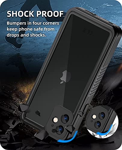 WIFORT iPhone 11 Waterproof Case - Built-in Screen Protector Water Resistant Cover Protective Drop Protection Hard, Shockproof Full Body Defender Tough Military Grade - 6.1" Black