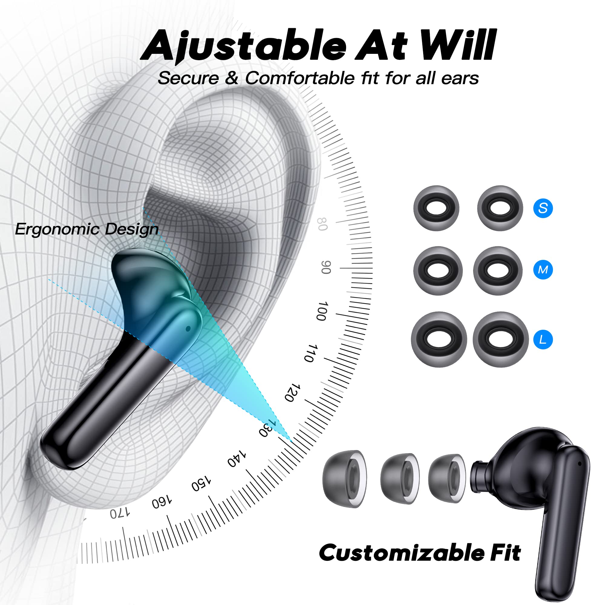 kurdene TWS G01 Bluetooth 5.3 LE Audio Earbuds Headphones, Built-in Microphone with Immersive Deep Bass & Clear Call, IPX5 Waterproof Ear Buds for iPhone, Android -Black