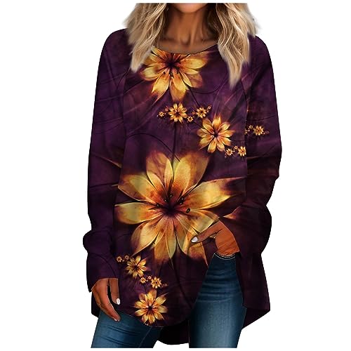 Womens Crewneck Sweatshirt Winter Shirts for Women Long Sleeve Plus Size Fall Tops for Women Long Sleeve Womens Tops Printed Blouse O Neck Tunic Tops Loose Sweatshirts Dressy Casual Pullover