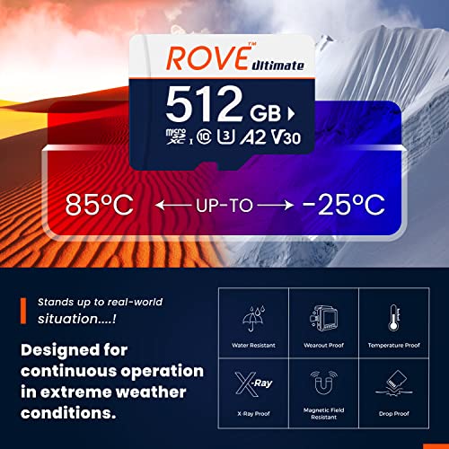 ROVE Ultimate Micro SD Card microSDXC 512GB Memory Card with USB 3.2 Type C Card Reader 170MB/s C10, U3, V30, 4K, A2 for Dash Cam, Android Smart Phones, Tablets, Games