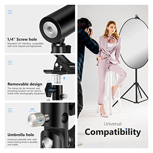 NEEWER Photo Studio Heavy Duty Metal Clamp Holder with 5/8" Light Stand Attachment for Reflector