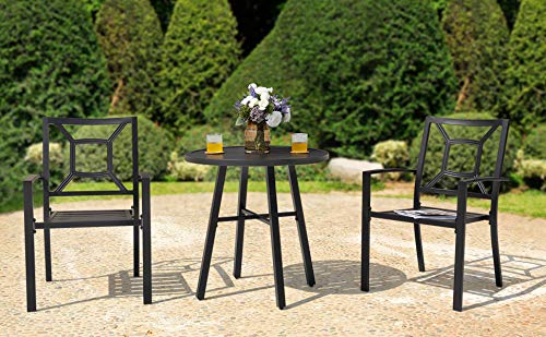Nuu Garden 28'' Round Patio Table Metal Outdoor Dining Table for Balcony Bistro Porch Black