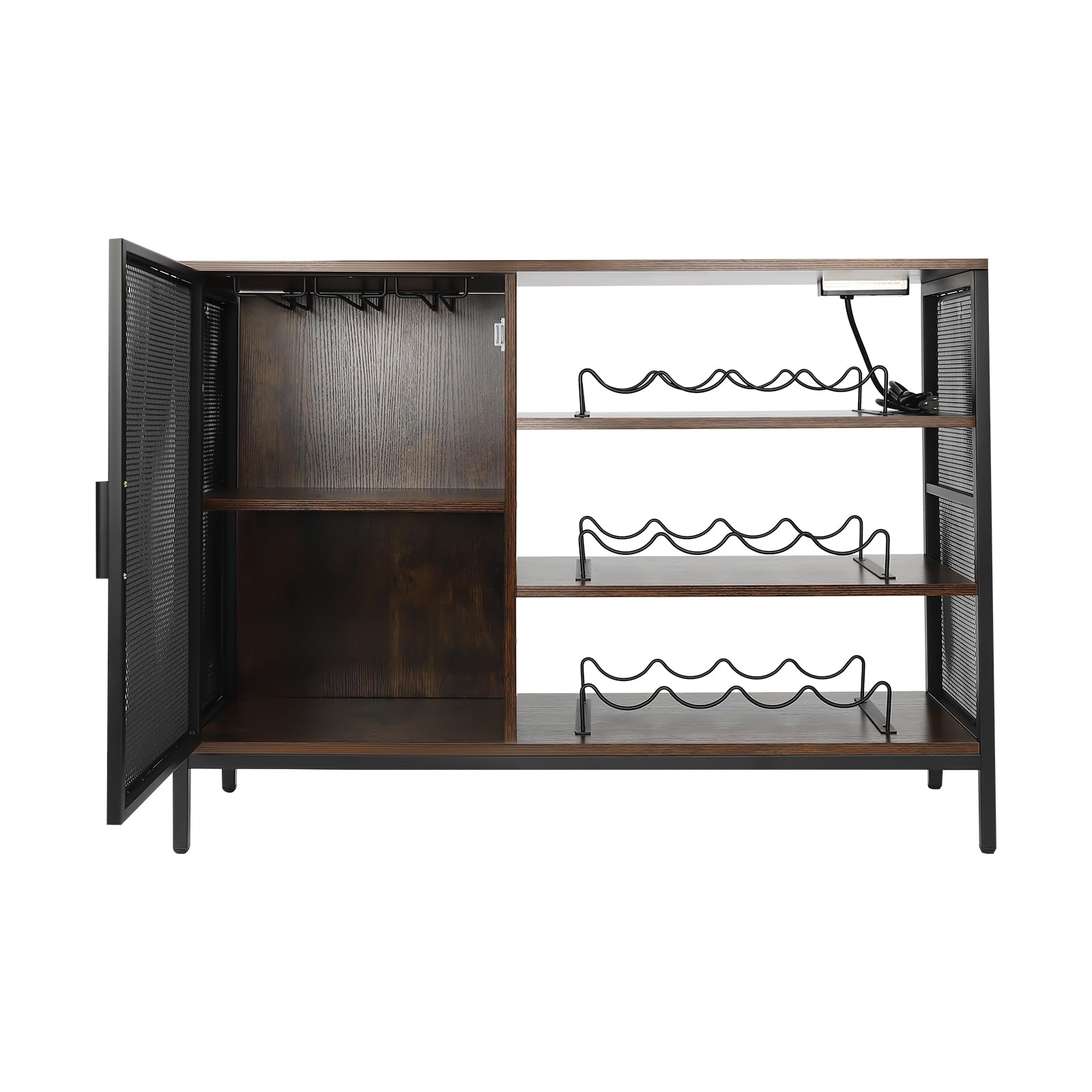 DDBESSIC Wine Bar Cabinet, Retro Wine Bar Rack Cabinet with 3 Detachable Wine Racks Industrial Coffee Bar Cabinet for Liquor and Glasses Buffet Cabinet