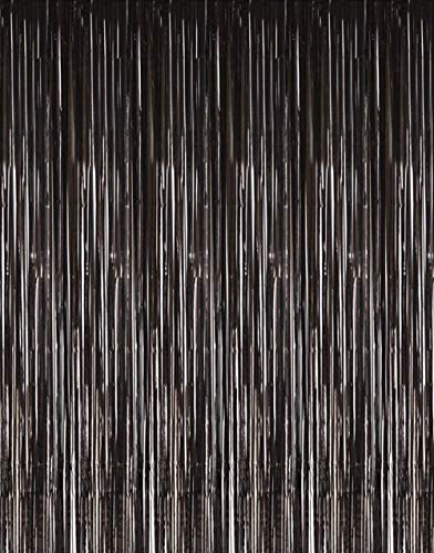 2pcs 3.2ft x 8.2ft Shiny Black Metallic Tinsel Foil Fringe Curtain Photo Booth Backdrop Props for Birthday Wedding Bridal Shower Baby Shower Celebration Bachelorette Party Decorations (Black)