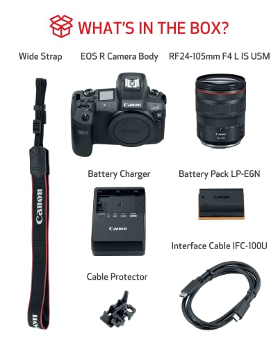 Canon EOS R RF24-105mm F4 L is USM Lens Kit, Vlogging and Content Creator Camera 4K UHD, Digital Single-Lens Non-Reflex AF/AE Camera, 0.24 Magnification, Mirrorless, Full-Frame