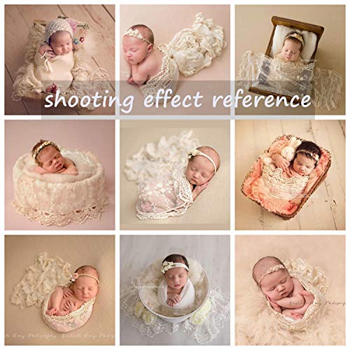 Honra Newborn Photography Prop Lace Wrap Baby Girl Posing Photoshoot Blanket (Ivory Cream A)