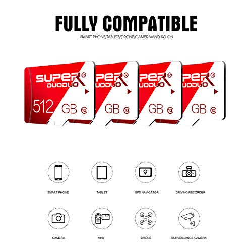 512GB Micro SD Card Fast Speed TF Card Class 10 Memory Card with a Sd Adapter for Smartphone,Surveillance,Camera