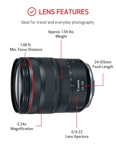 Canon EOS R RF24-105mm F4 L is USM Lens Kit, Vlogging and Content Creator Camera 4K UHD, Digital Single-Lens Non-Reflex AF/AE Camera, 0.24 Magnification, Mirrorless, Full-Frame