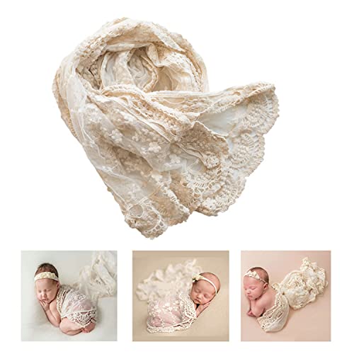 Honra Newborn Photography Prop Lace Wrap Baby Girl Posing Photoshoot Blanket (Ivory Cream A)
