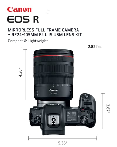 Canon EOS R RF24-105mm F4 L is USM Lens Kit, Vlogging and Content Creator Camera 4K UHD, Digital Single-Lens Non-Reflex AF/AE Camera, 0.24 Magnification, Mirrorless, Full-Frame