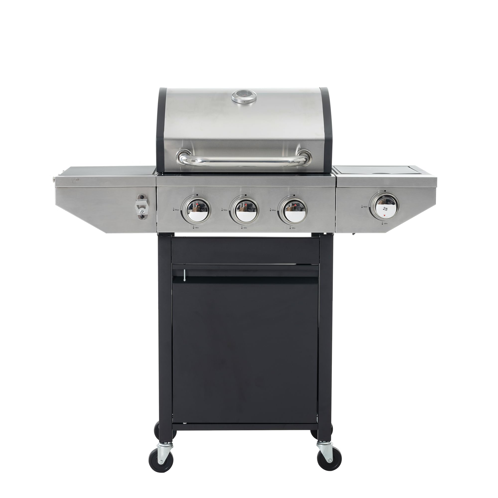 Propane Grill with Side Burner and Temperature Gauge - Stainless Steel Gas Grill with 3 Heads and 430 Thickness - Outdoor Cooking Grill with Electronic Ignition System and Cast Iron Cooking Grids