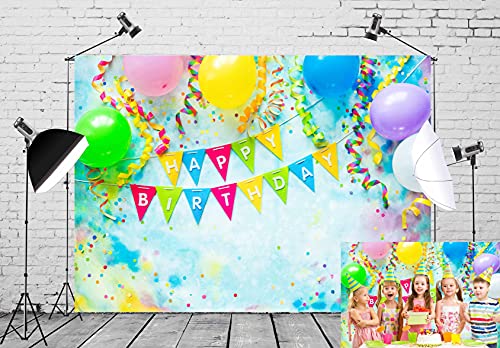 BELECO 7x5ft Fabric Happy Birthday Backdrop Birthday Party Interior Decorations Birthday Banner and Colorful Balloons Birthday Party Supplies Wall Decor Boy Girl Photoshoot Photo Background Props