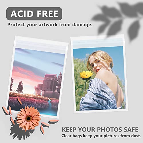 Somime 100 Pack Acid-Free Crystal Clear Sleeves Storage Bags for 8x10 Art Prints/Pictures/Photos/Framing Mat Mattes (Bag Size: 8 1/2” x 10 3/7”)