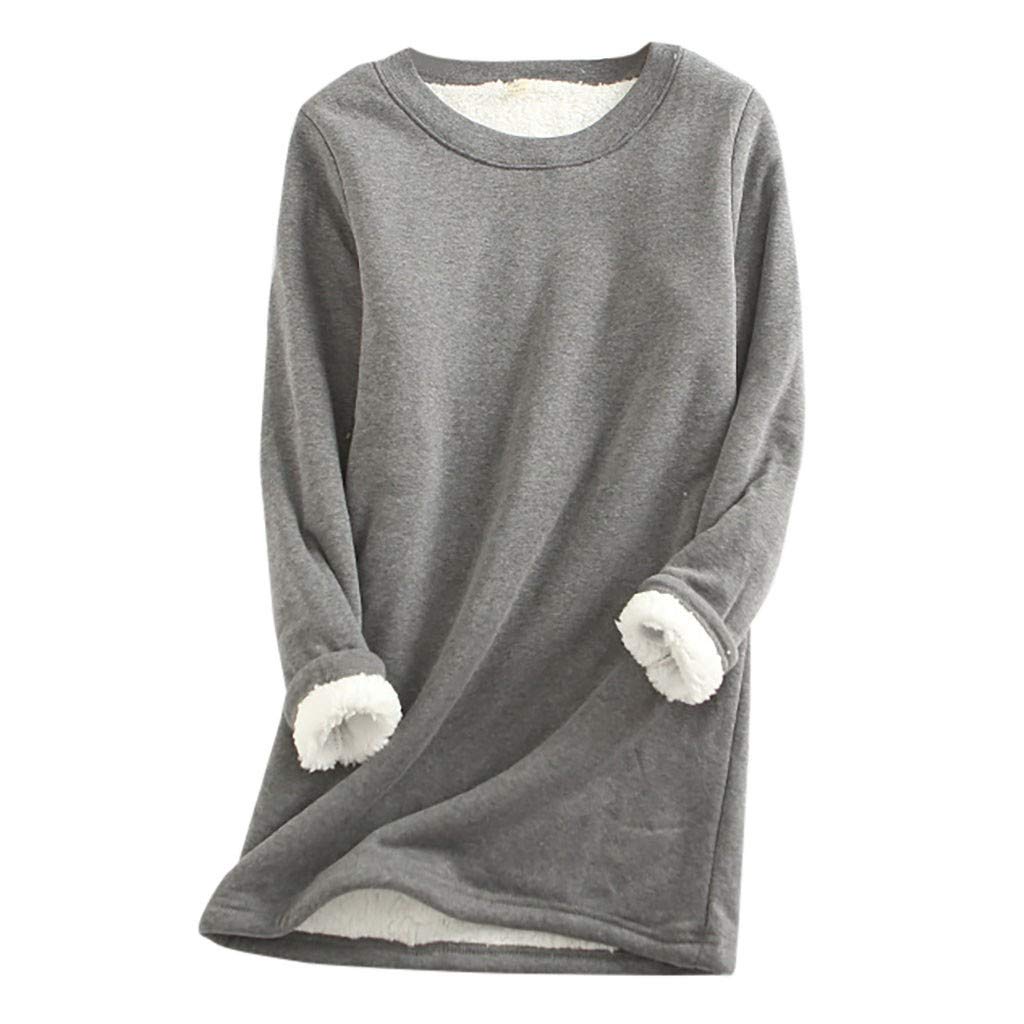 Borniu Womens Fleece Sweatshirt Casual Winter Warm Sherpa Lined Fleece Crewneck Sport Sweatshirts Pullover Loungewear Dark Gray