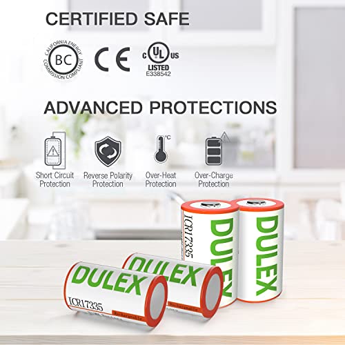 DULEX Arlo Rechargeable Bateries 123A, 800mAH ICR17335 NiMH Bateries Replacement CR123A for Arlo VMS3130 VMC3030 3200 3330 3430 3530 Security Cameras, Alarm System, Flashlight